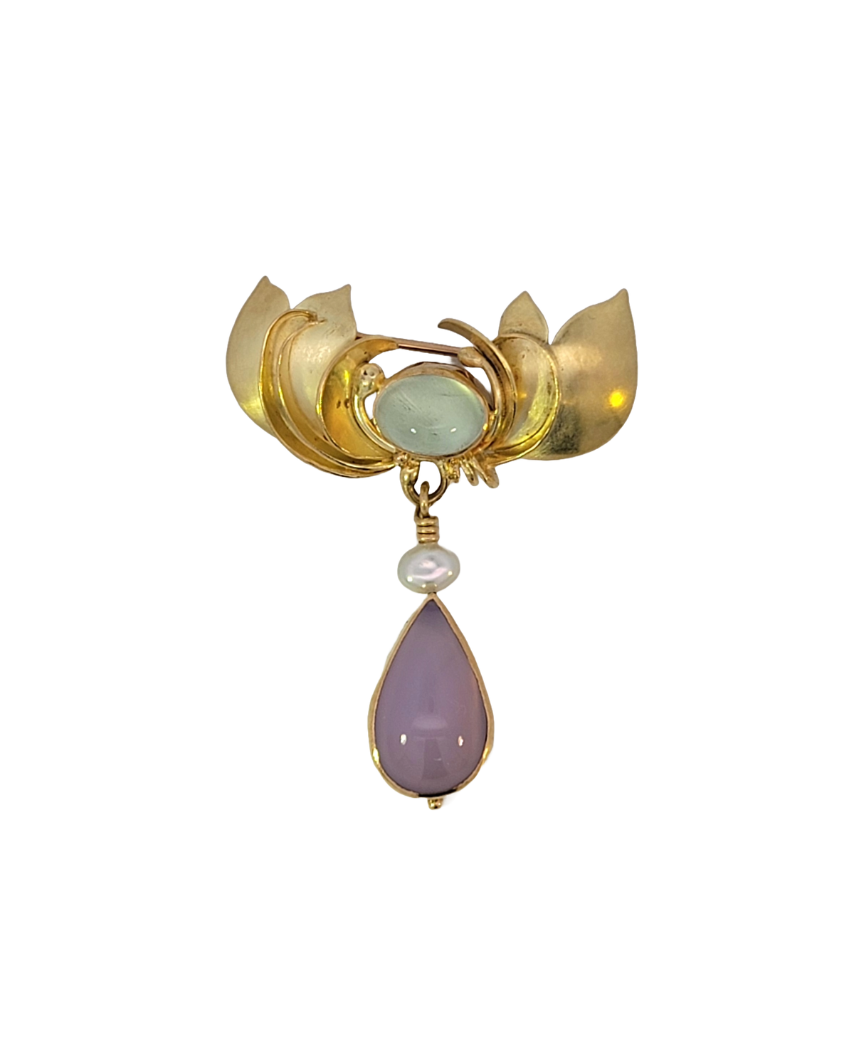 Golden Lotus Pin with Moonstone & Chalcedony by Sylvia Davitz– Gleim ...
