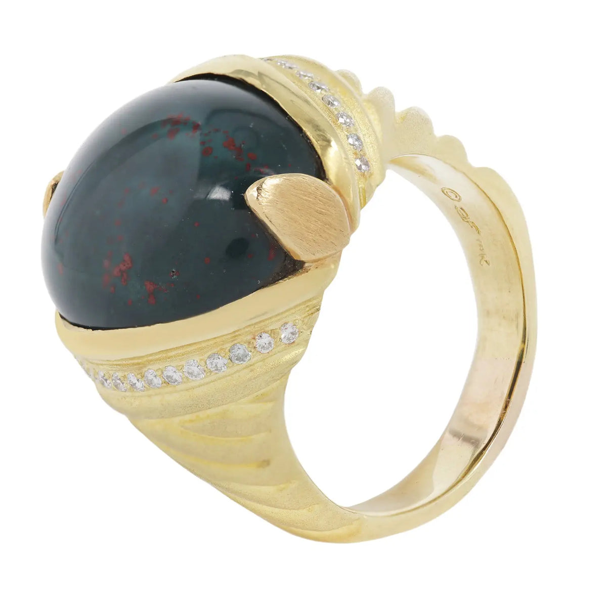 Bloodstone Cabochon and Diamond Ring by Timothy Fidge– Gleim the Jeweler