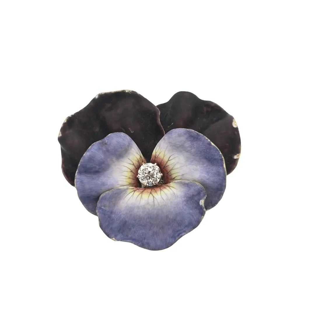 Victorian Enamel Pansy Brooch with Diamond– Gleim the Jeweler