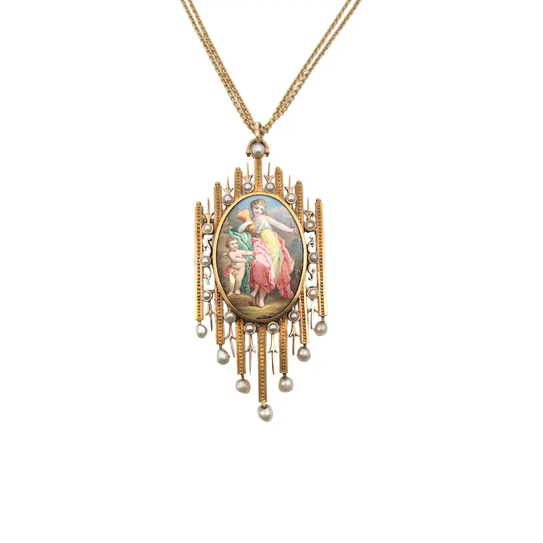 Victorian Demeter Porcelain Miniature Portrait Pendant 18K Gold– Gleim ...