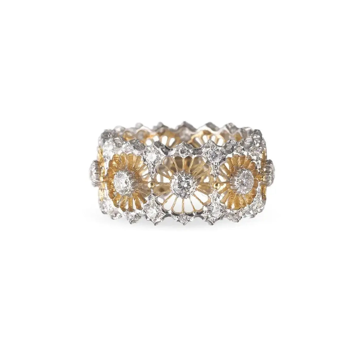 Tulle Raggiera Eternelle Ring in Yellow and White Gold with Diamonds b ...